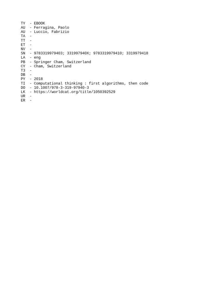 Computational Thinking First Algorithms Then Code Ris Pdf
