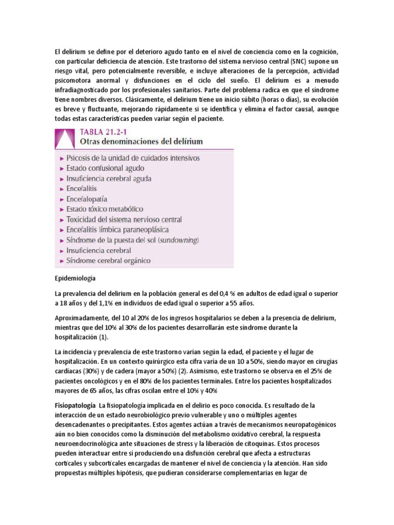 Delirium | PDF | Medicina CLINICA | Enfermedades y trastornos