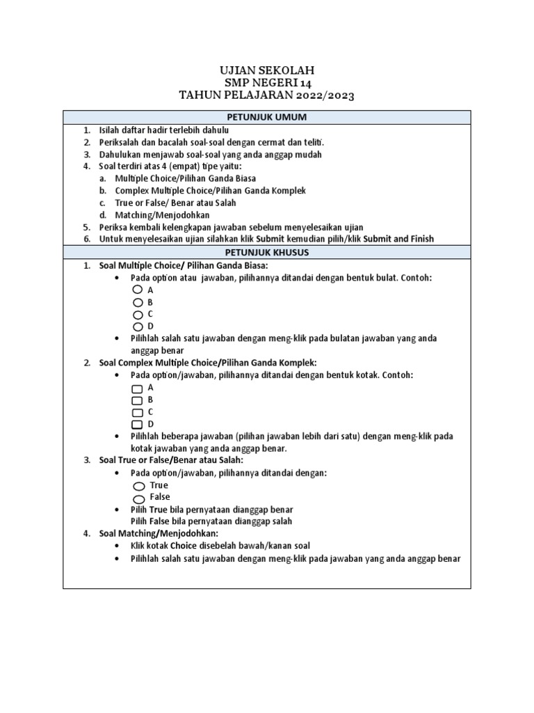 Petunjuk Pengerjaan Soal | PDF