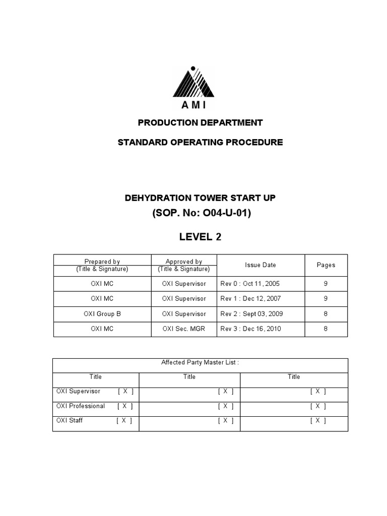 Prosedur Startup Dehydration Tower | PDF