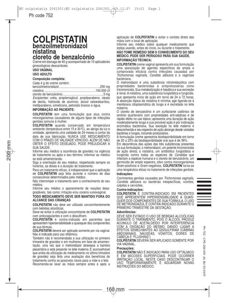 Colpistatin Vaginal Ache Creme 40g 10 Aplicadores | PDF | Gravidez ...