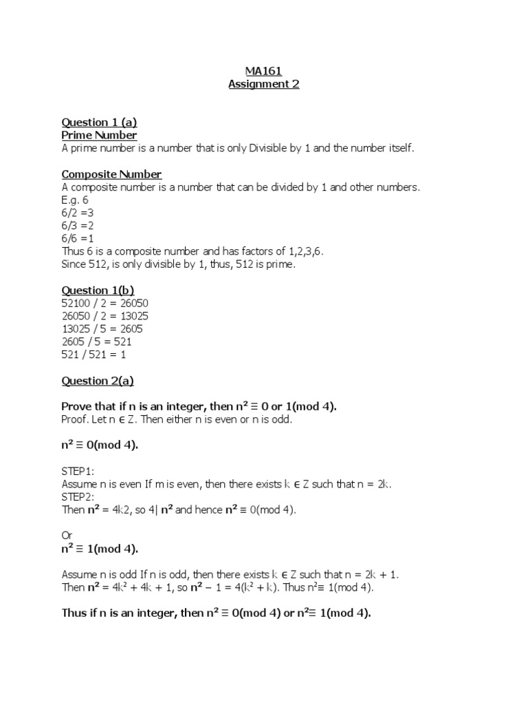 MA161 Assignment 2 Question 1 (A) Prime Number Composite Number | PDF | Algorithms | Mathematics
