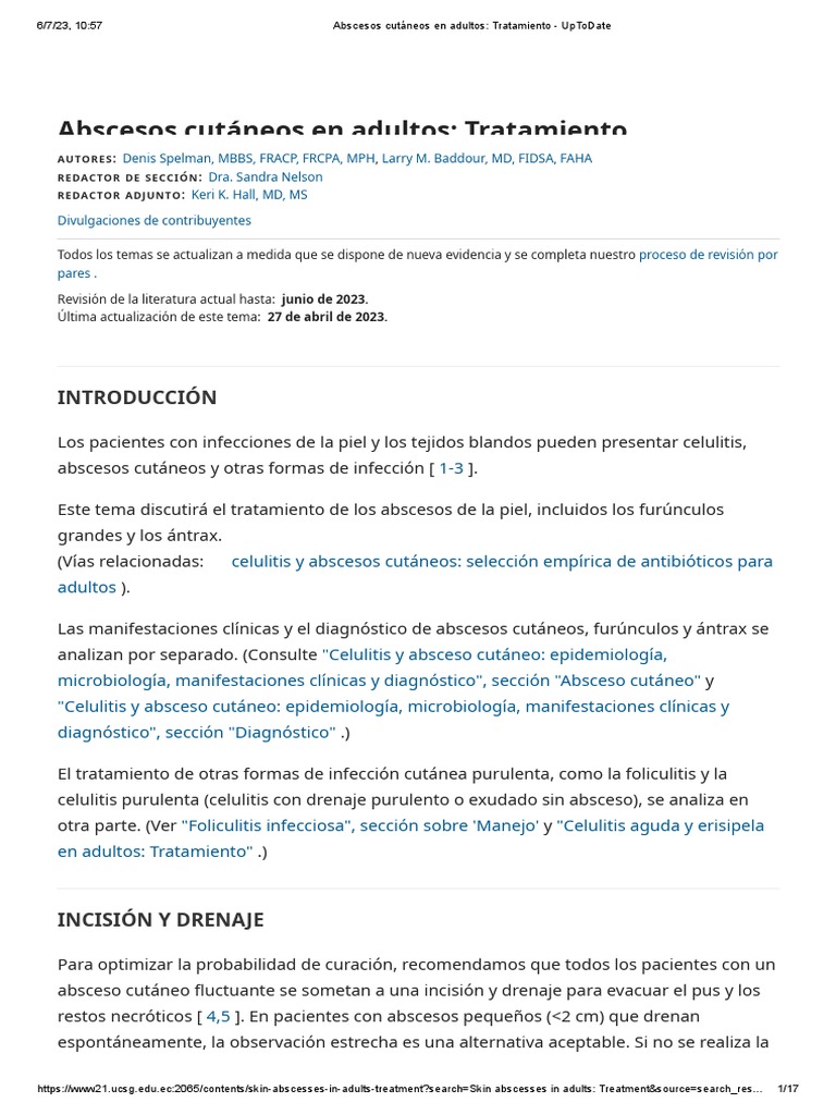 Abscesos Cutáneos en Adultos - Tratamiento - UpToDate | PDF