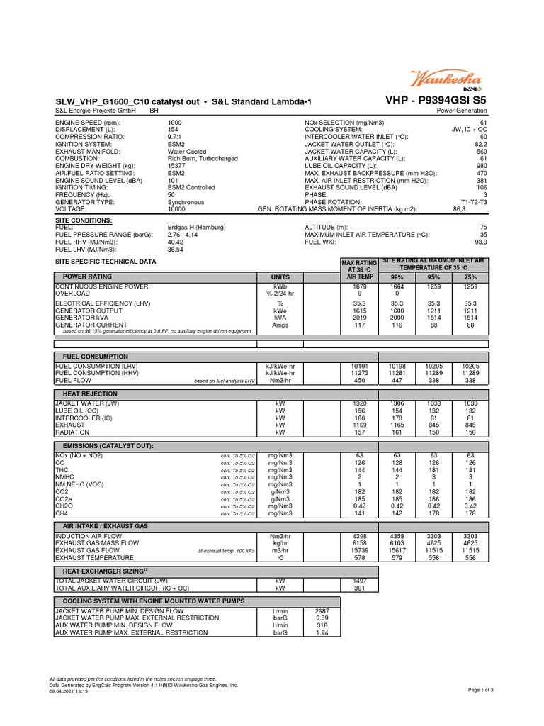 Waukesha 9394 Engine Specifications | PDF