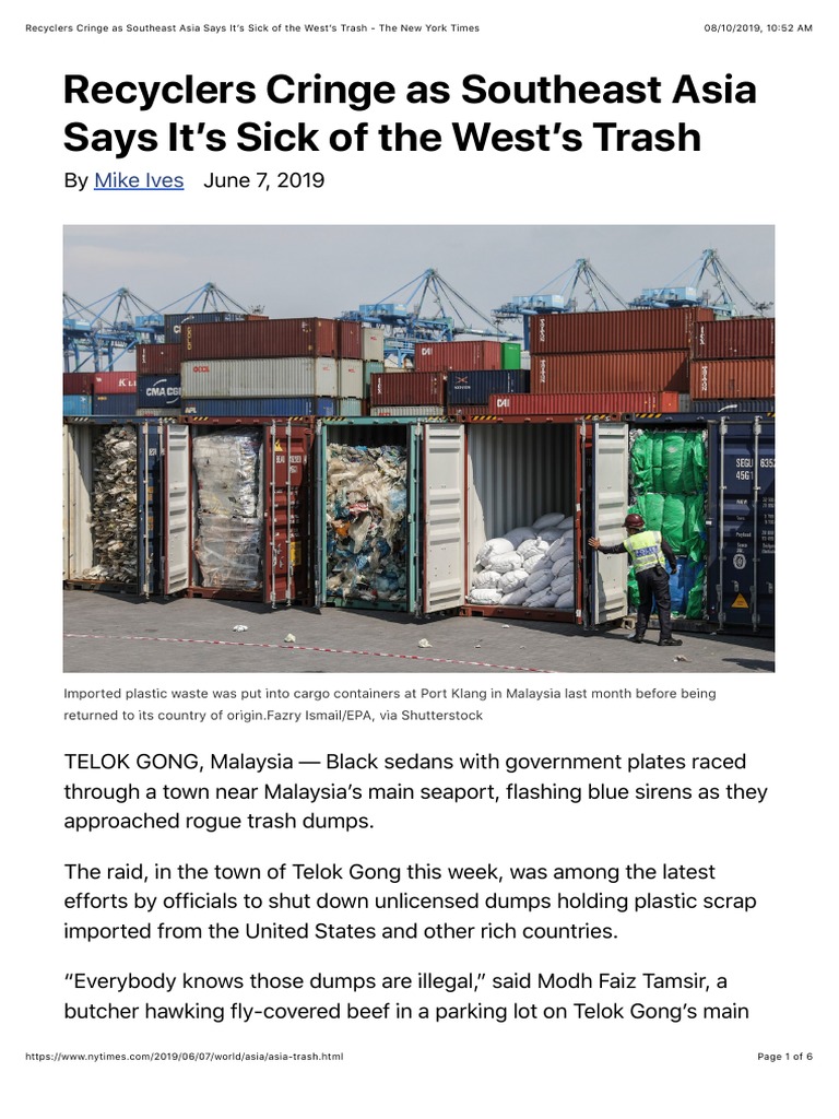 Recyclers Cringe As Southeast Asia Says It's Sick of The West's Trash ...