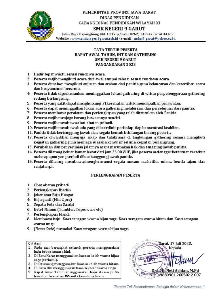 Tata Tertib Peserta Dan Rundown Acara Rapat Awal Tahun, IHT Dan Family ...