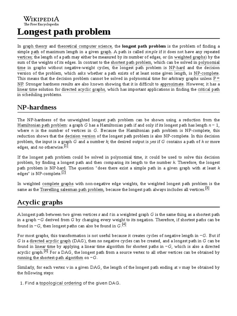 Longest Path Problem Pdf Computational Complexity Theory Computational Problems