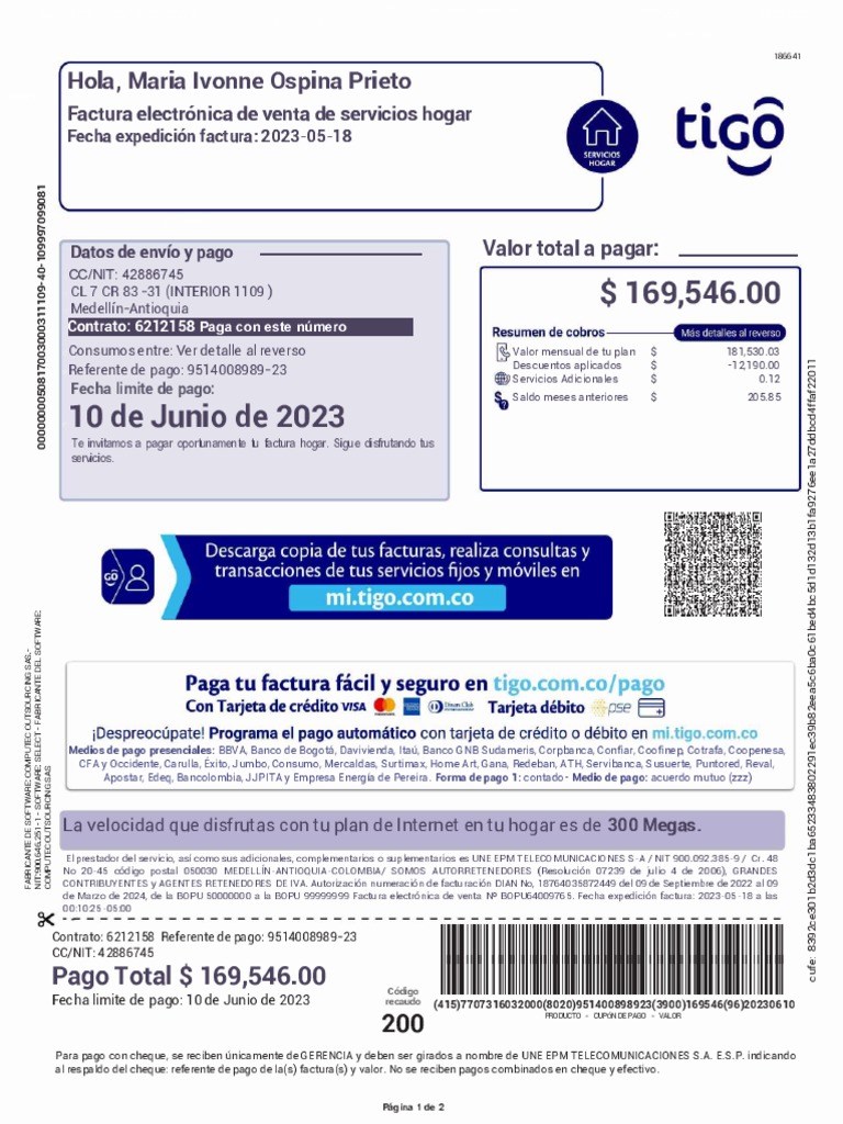 Factura Tigo Une | PDF | Industrias de servicio | Business