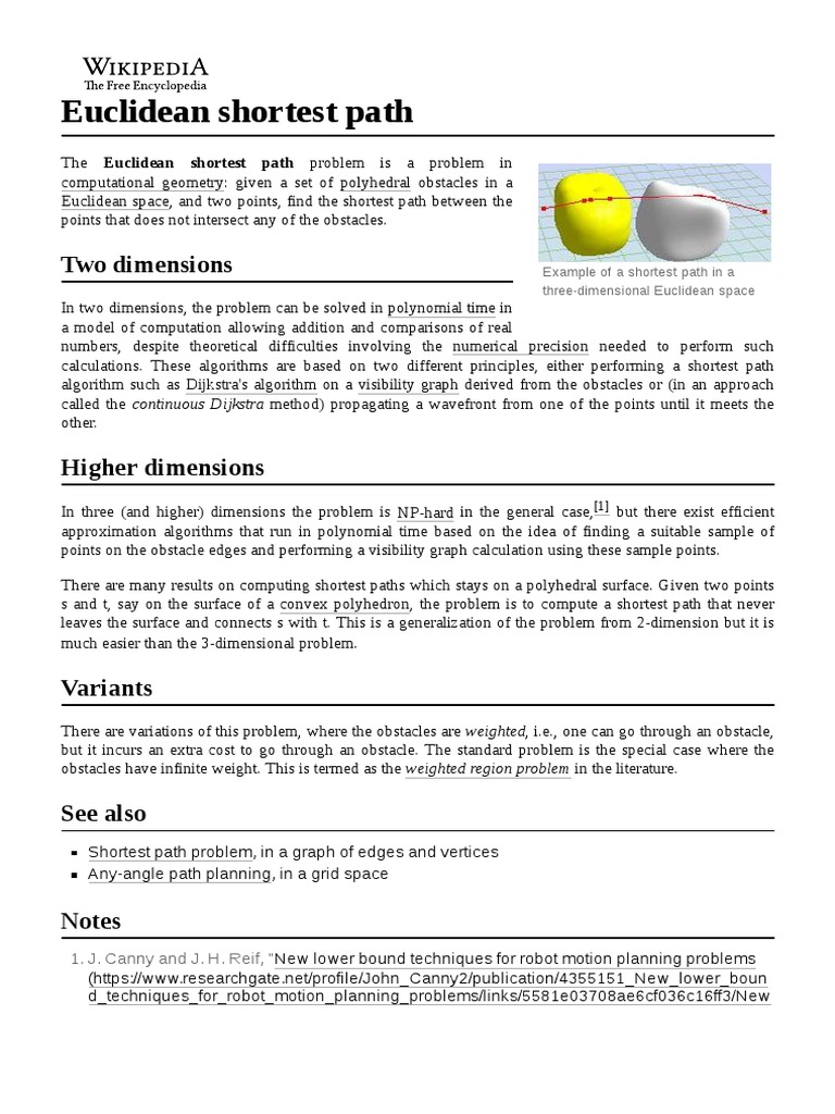 Euclidean Shortest Path Pdf Mathematical Relations Algorithms And Data Structures