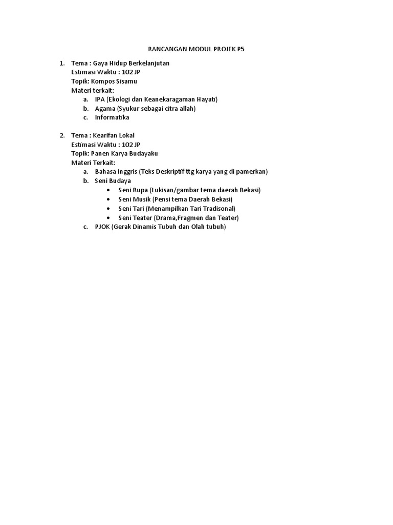 Rancangan Modul Projek p5 | PDF