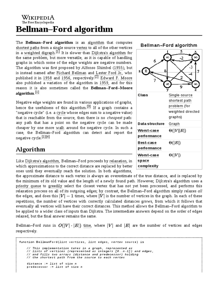 Bellman Ford Algorithm Pdf Mathematics Mathematical Analysis
