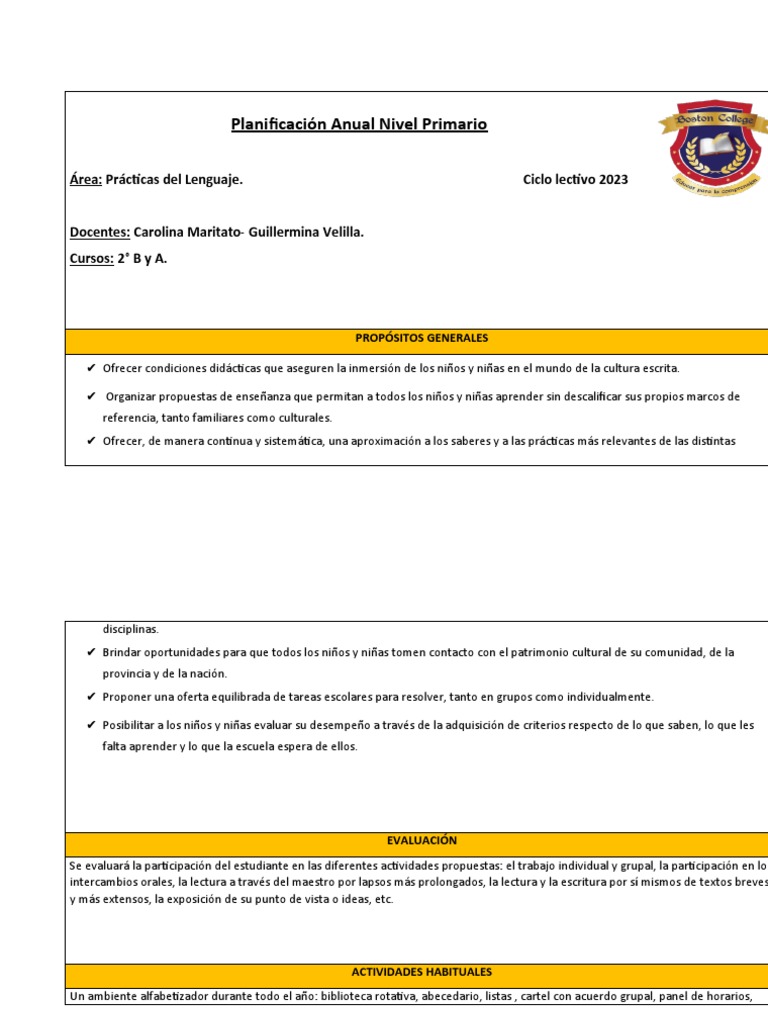 Planificación Anual 2023 - PDL (Intensificación) | PDF