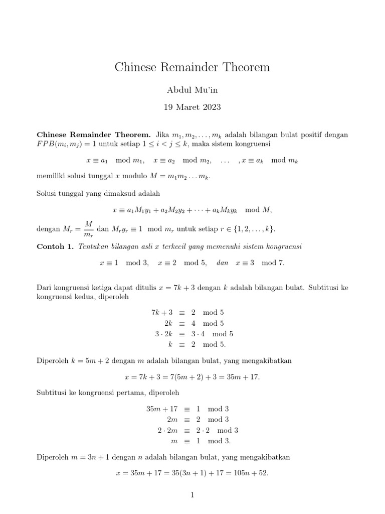 Chinese Remainder Theorem | PDF