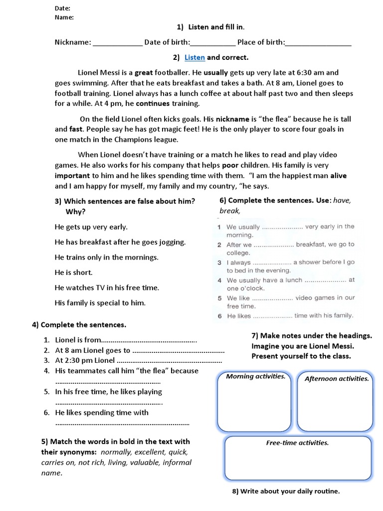 Lionel Messi Reading Comprehension Present Simple - 147958 | PDF