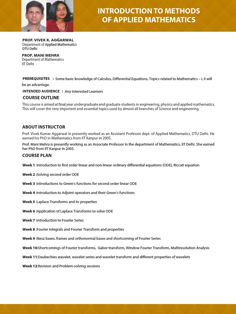 Introduction To Methods of Applied Mathematics: Course Outline | PDF
