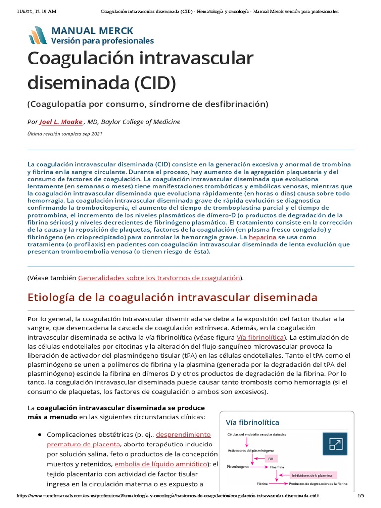 Coagulación Intravascular Diseminada (CID) - Hematología y Oncología ...