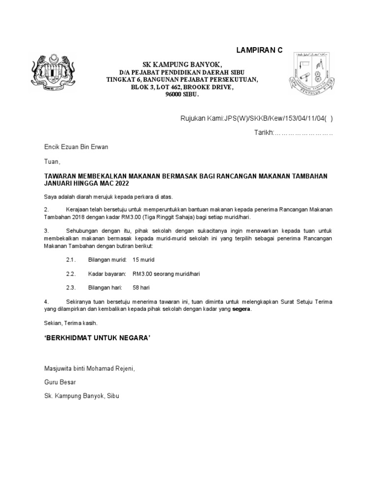 1.surat Tawaran RMT 2020 | PDF