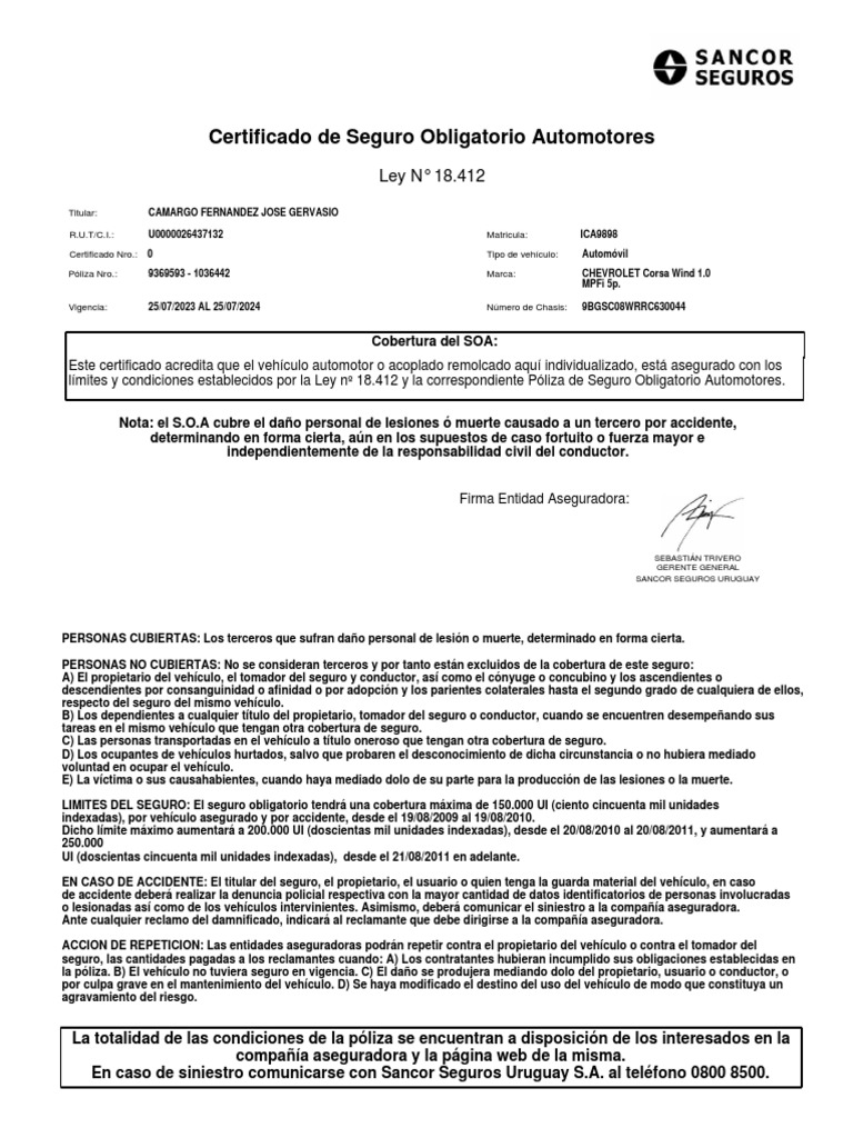 SOA 23. - CAMARGO FERNANDEZ JOSE GERVASIO. - Ref9369593 | PDF | Seguro ...