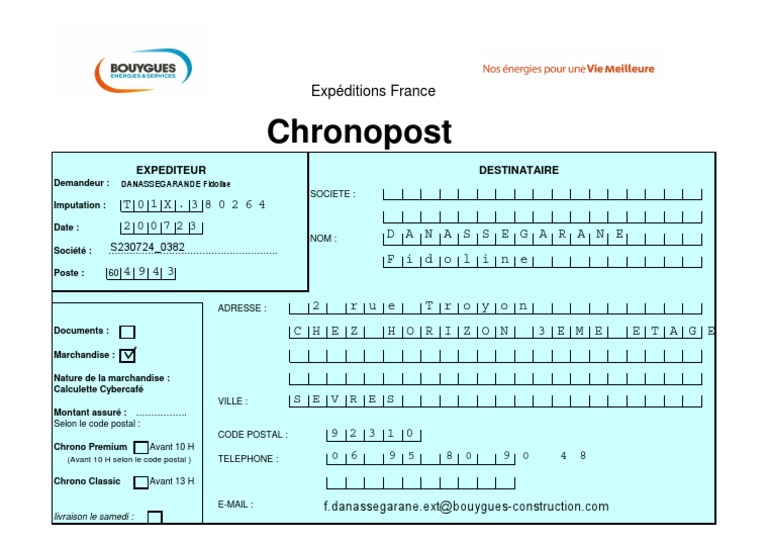 GABARIT - Fiche CHRONOPOST | PDF