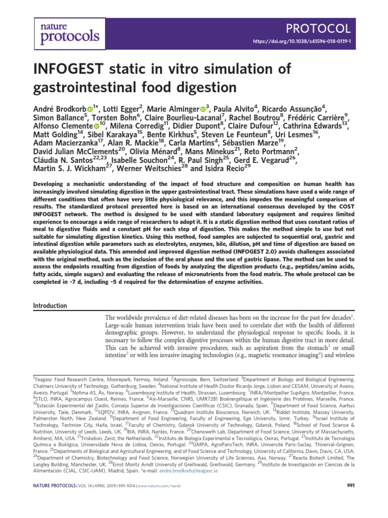 INFOGEST 2.0 Digestion Protocol Overview | PDF | Digestion | Enzyme Assay