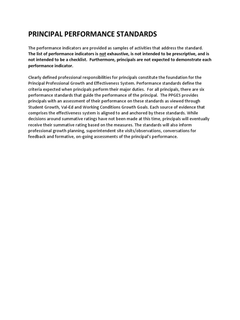 Principal Performance Standards Overview | PDF | Educational Assessment ...