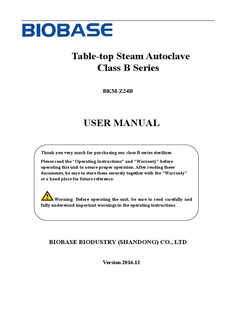 BIOBASE BKM-Z24B Class B Series Autoclave User Manual | PDF | Sterilization (Microbiology ...