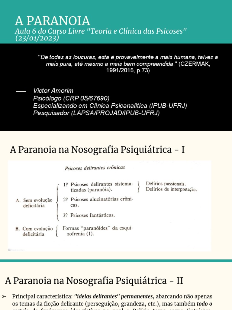 Aula 6 - Paranoia | PDF | Ilusão | Jacques Lacan