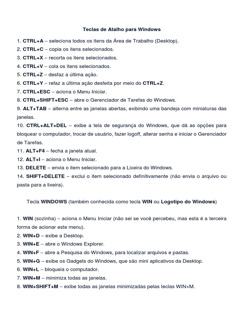 Teclas de Atalho Do WINDOWS 7 Completa | PDF
