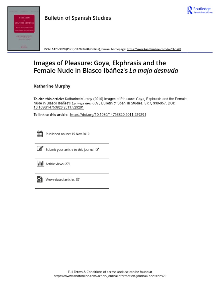 Images of Pleasure Goya Ekphrasis and the Female Nude in Blasco Ib ez s La maja desnuda | PDF