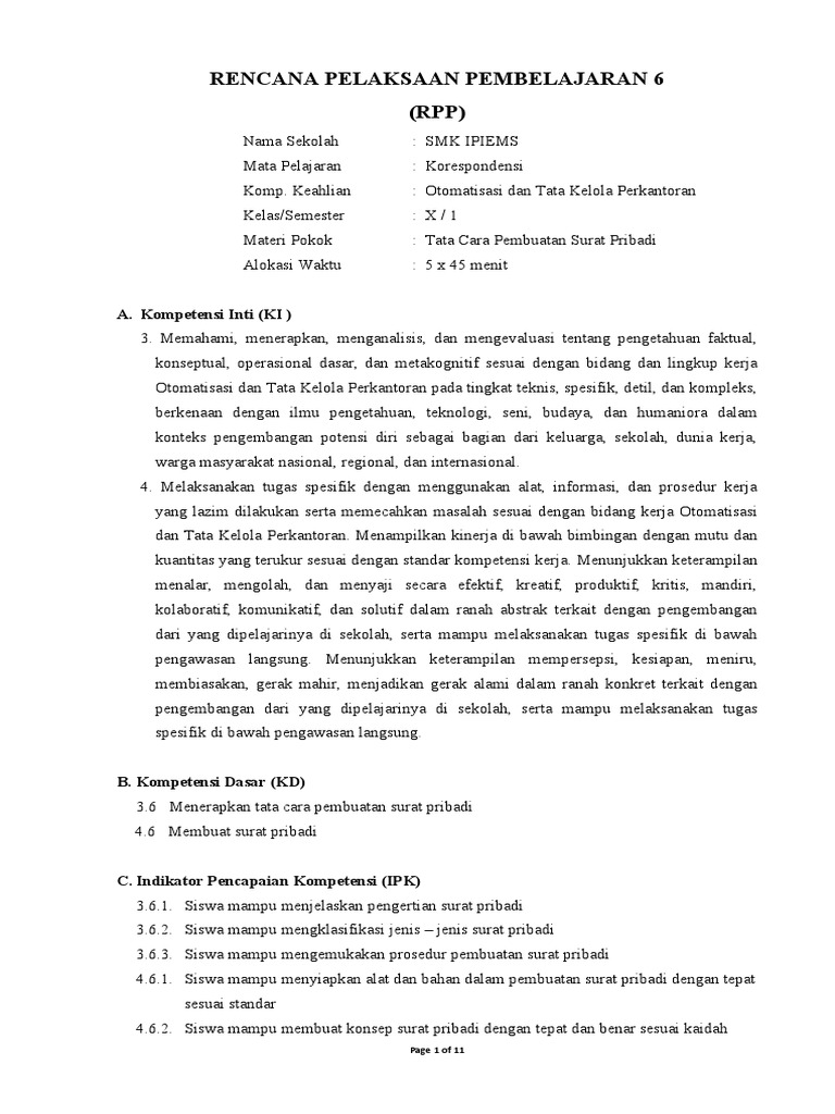 RPP KORESPONDENSI 3.6 (3 PERTEMUAN) Fix | PDF