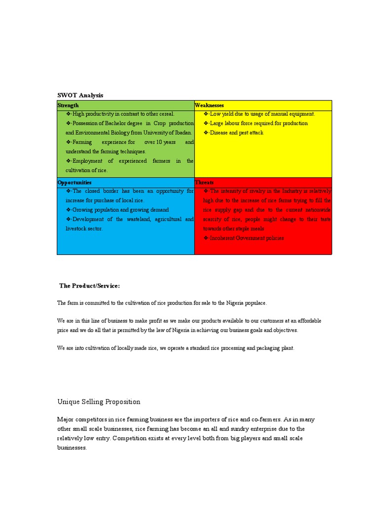 SWOT Analysis of Nigerian Rice Farming | PDF | Social Science ...