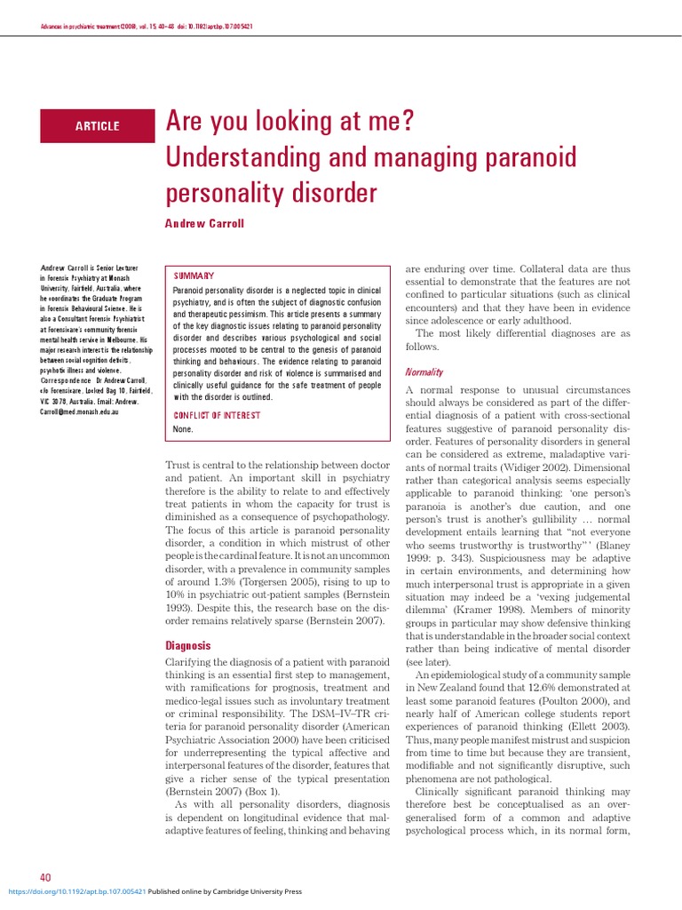 Understanding Paranoid Personality Disorder | PDF | Paranoia ...