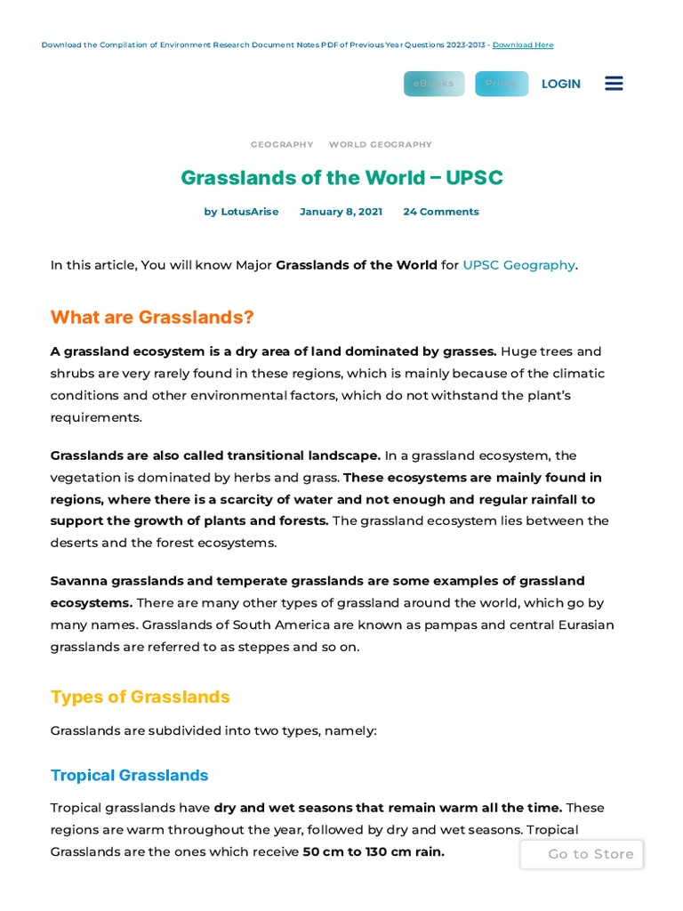 Grasslands of the World - UPSC | PDF