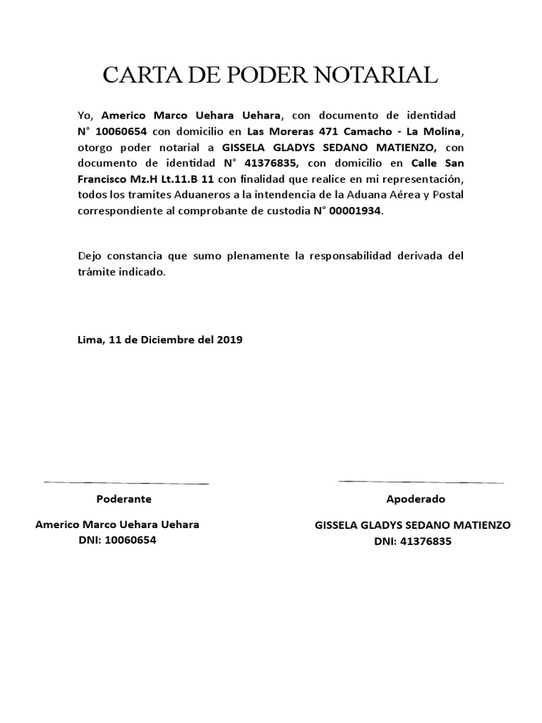 Carta de Poder Notarial | PDF