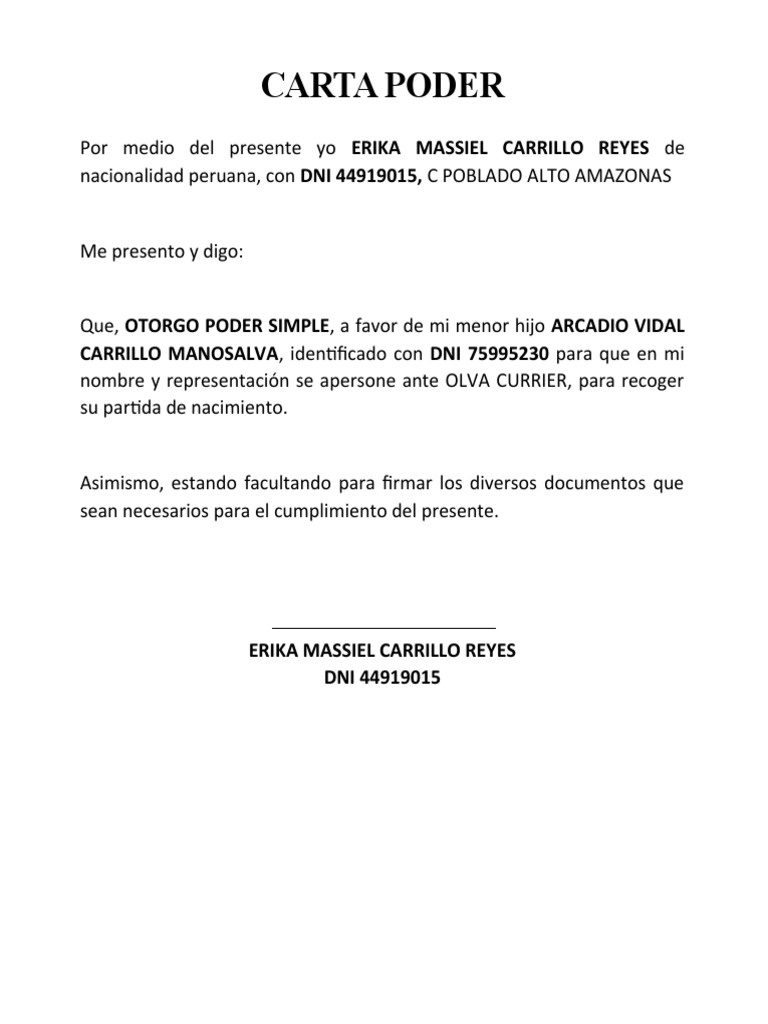 Carta Poder A Menor | PDF