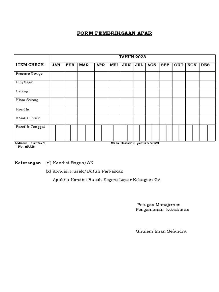 Form Pemeriksaan Apar | PDF