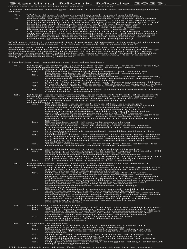 Starting Monk Mode 2023. | PDF