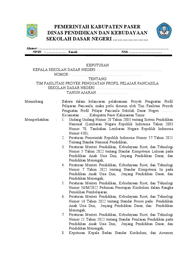 Tim Fasilitasi Penguatan Profil Pelajar Pancasila | PDF
