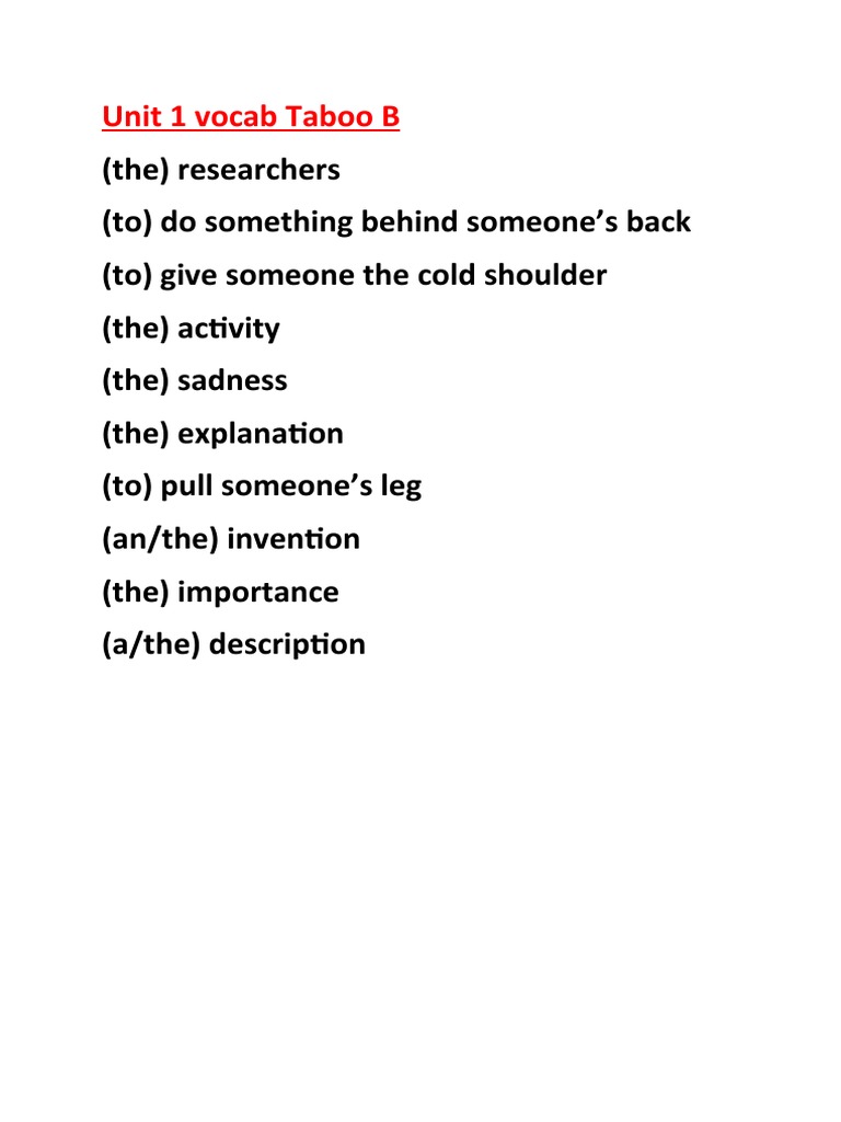 B2+Unit 1 Vocab Taboo B | PDF