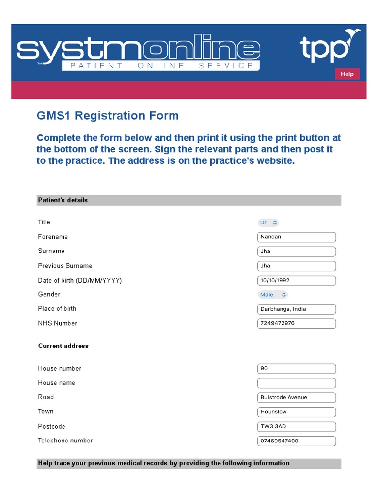 GMS1 Registration Form | PDF