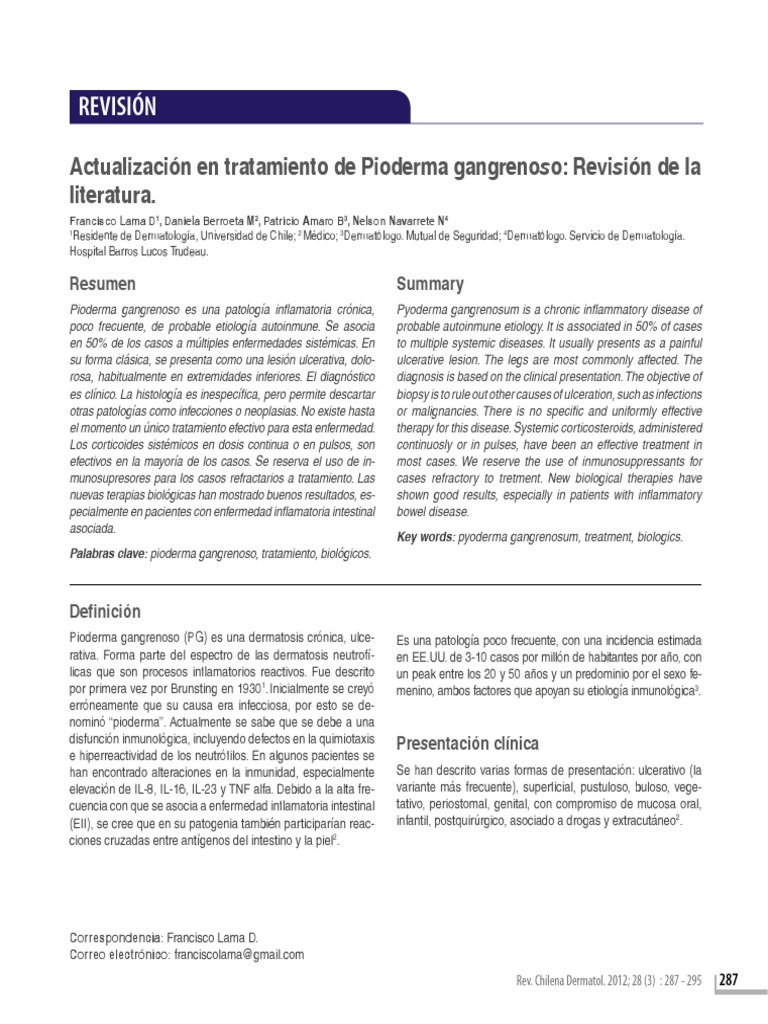 Tratamiento del Pioderma Gangrenoso | PDF | Corticosteroides ...