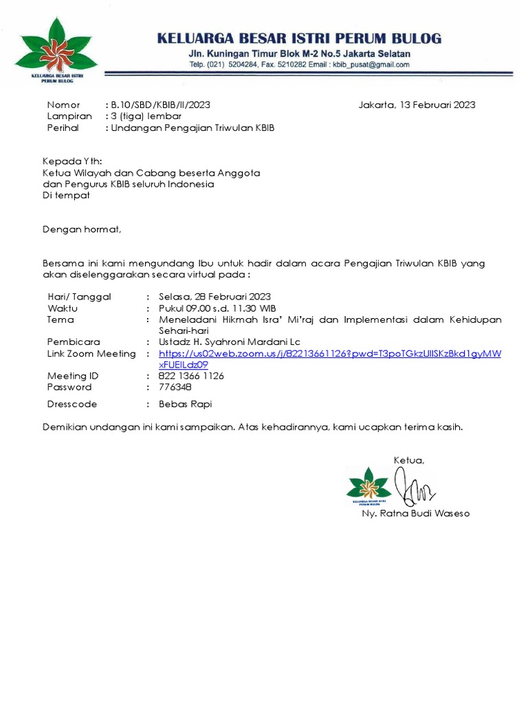 Undangan-Pengurus Dan Anggota Kbib Wilayah Selindo | PDF | Komputer