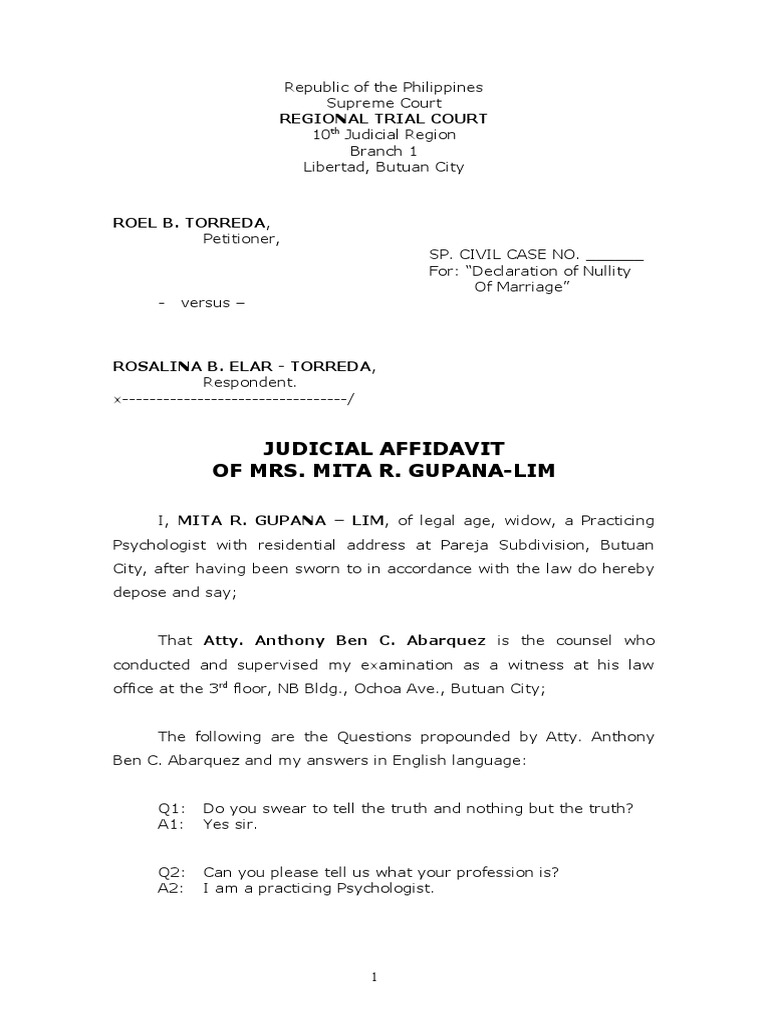 Judicial Affidavit of Maam Mita | PDF