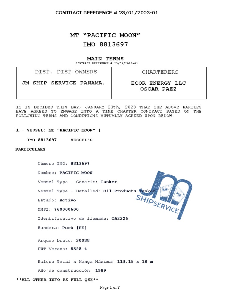 MT Pacific Moon Time Charter Contract | PDF | Insurance | Business Law