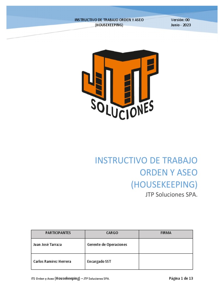 Instructivo Orden y Aseo JTP SPA | PDF | Negocios | Informática