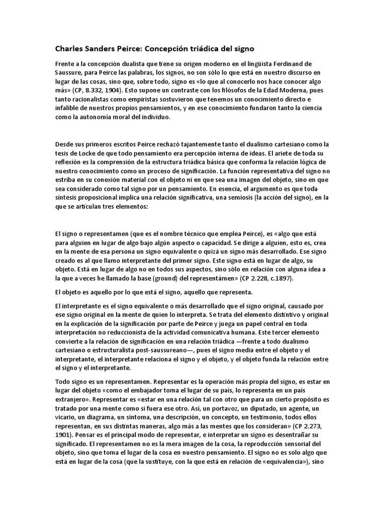Triada del signo según Peirce | PDF | Charles Sanders Peirce | Ciencia ...