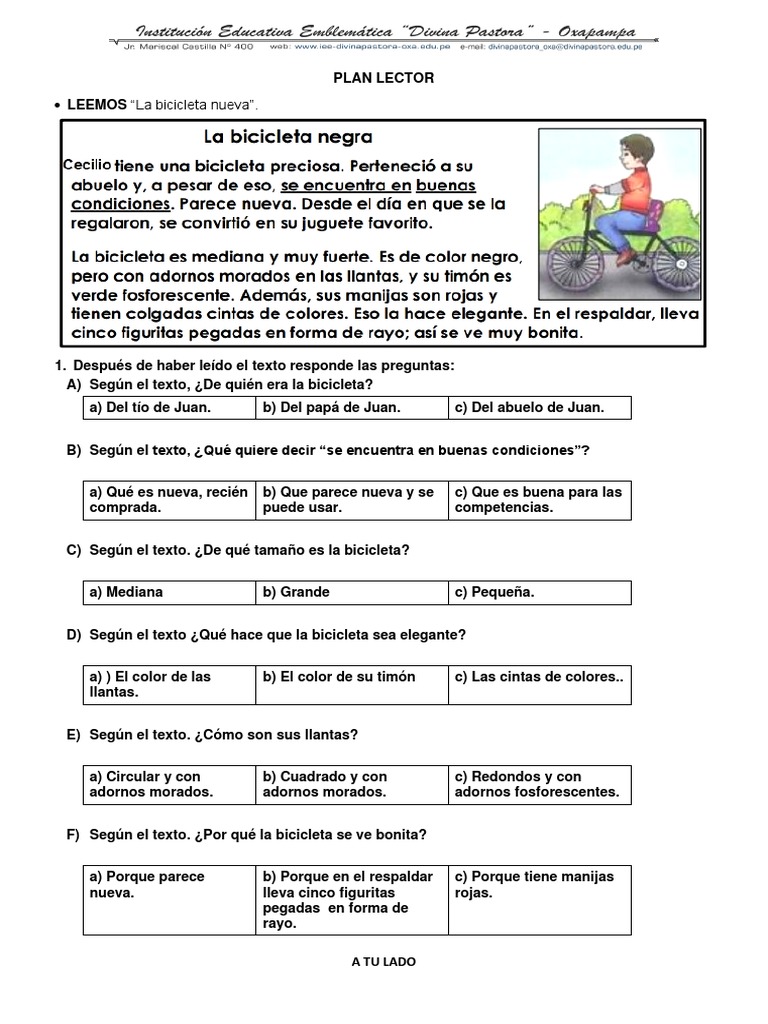 Ficha de Plan Lector-Recta y Tutoria Primero C 2023 Roxy-Normal | PDF