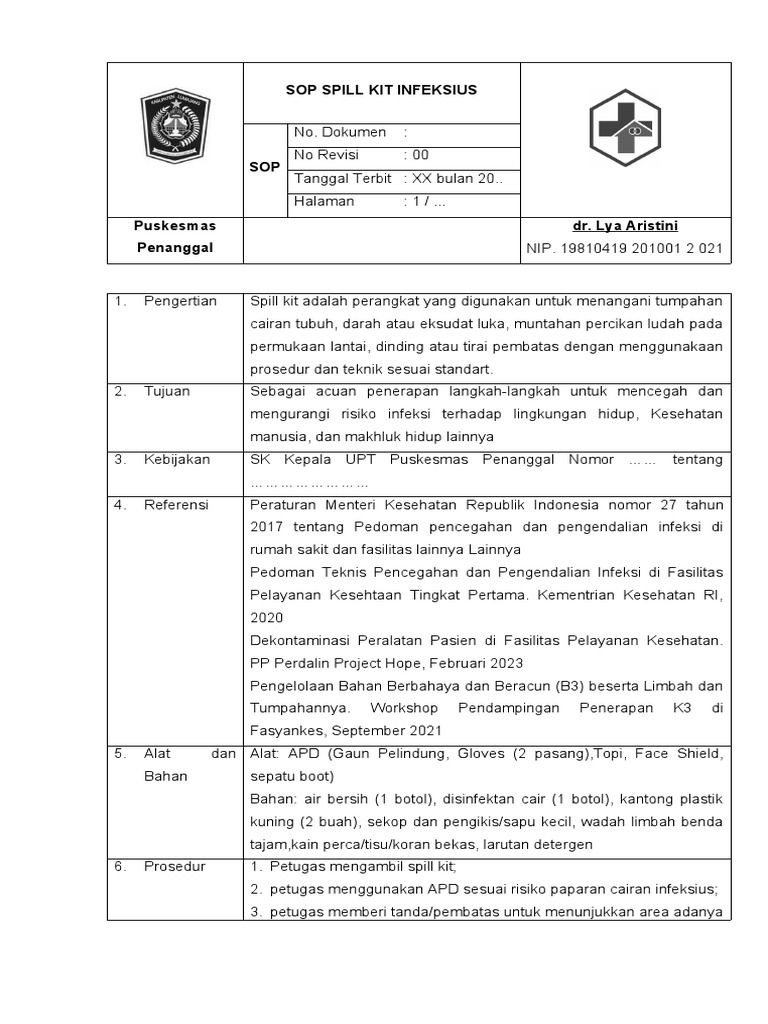 Sop Spill Kit Infeksius PNG | PDF