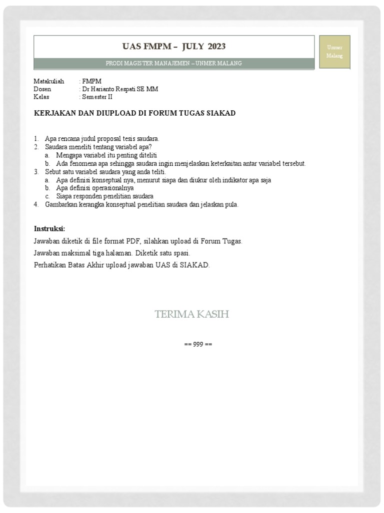 Uas FMPM | PDF | Teknologi & Rekayasa