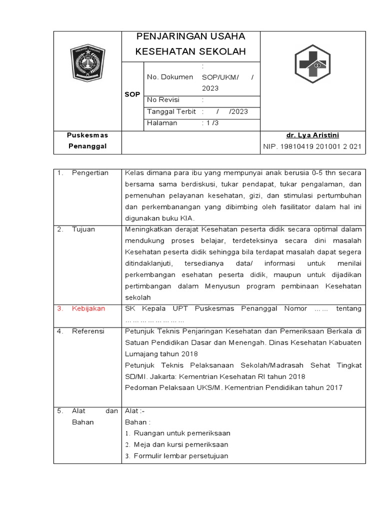 Sop Penjaringan Uks | PDF